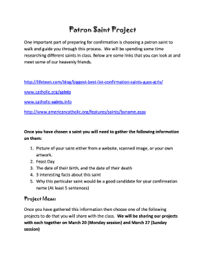 Fillable Online Patron Saint Project - St Edith Catholic Church Fax ...