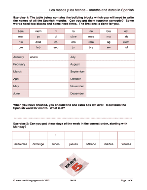 Fillable Online Los meses y las fechas months and dates in Spanish Fax ...