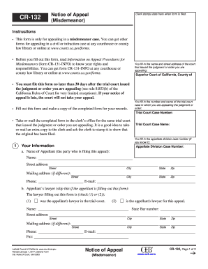 Fillable Online CR-132 Notice of Appeal. Fillable Editable and Saveable California Judicial ...