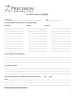 Fillable Online PATIENT MEDICAL HISTORY - Precision Physical Fax Email ...