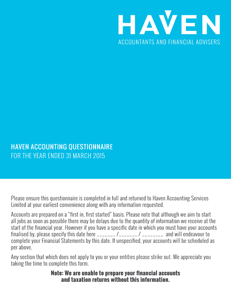 Fillable Online HAVEN ACCOUNTING QUESTIONNAIRE Fax Email Print - pdfFiller