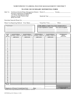Fillable Online Water Use Summary Reporting Form (PDF) - Northwest ...