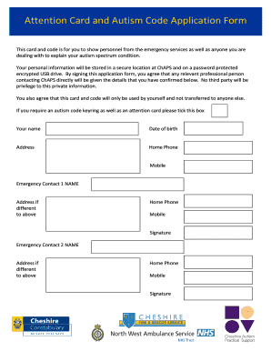 Fillable Online Attention Card and Autism Code Application Form ...