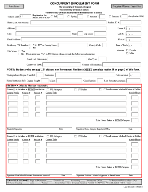 Fillable Online CONCURRENT ENROLLMENT FORM rev113011.doc Fax Email Print - pdfFiller