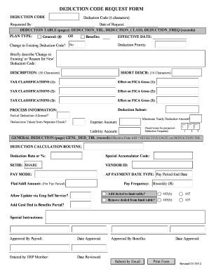 Fillable Online Deduction Code Request Form. FSU Deduction Code Request ...