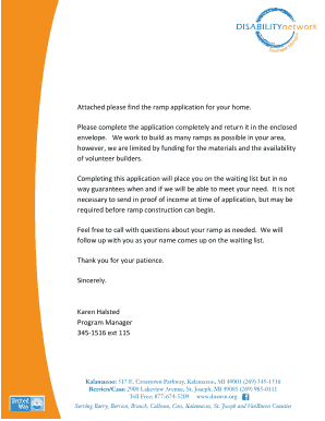 Fillable Online PRINTABLE Ramp Application - Disability Network ...