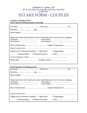 Fillable Online intake form - couples - New Hope Counseling Fax Email Print - pdfFiller
