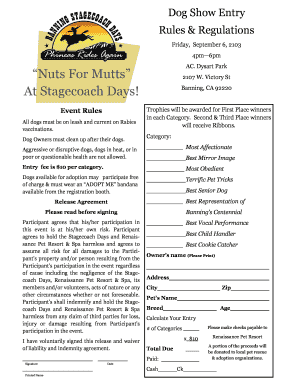 Fillable Online Dog Show Entry Rules & Regulations - Renaissance Pet ...
