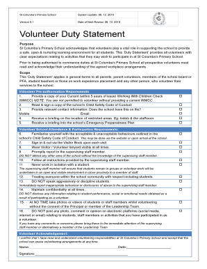 Fillable Online Volunteer Duty Statement - St. Columba's Primary School ...