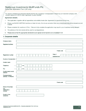 Fillable Online Nedgroup Investments MultiFunds Plc Corporate Application Form (non-UK) Fax ...