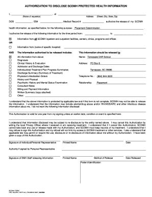 Fillable Online Authorization to Disclose SCDMH Protected Health Info ...