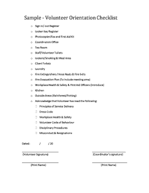Fillable Online Sample - Volunteer Orientation Checklist - Flexi Living ...