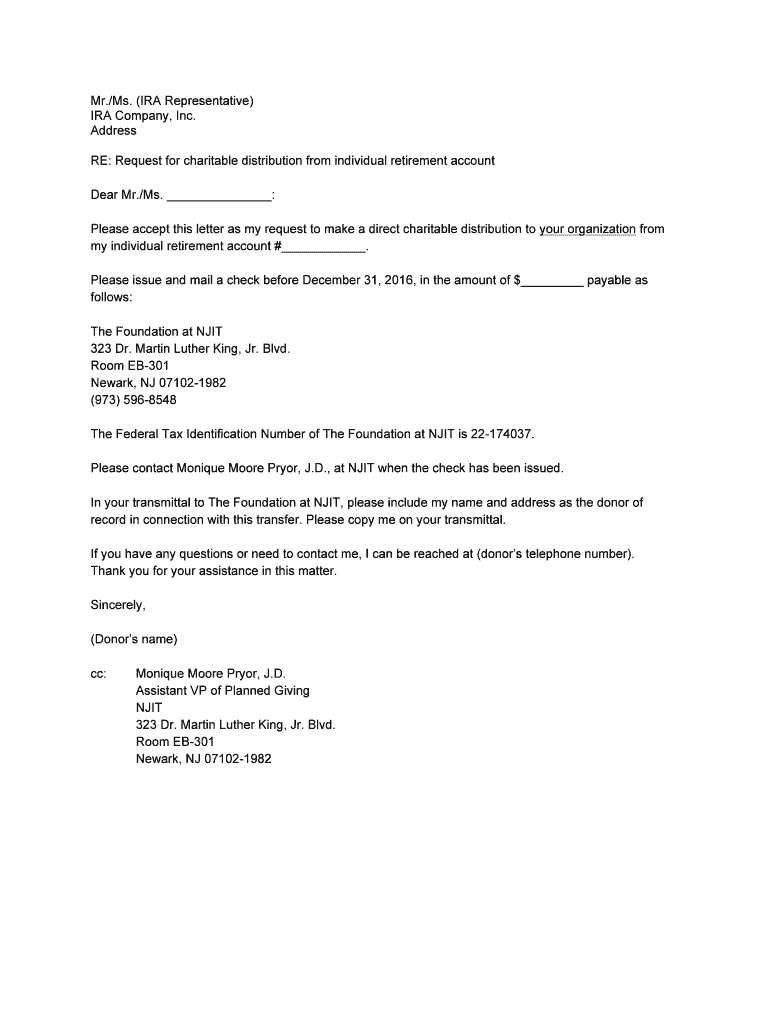 Fillable Online Use This Letter To Request A Rollover From Your Ira