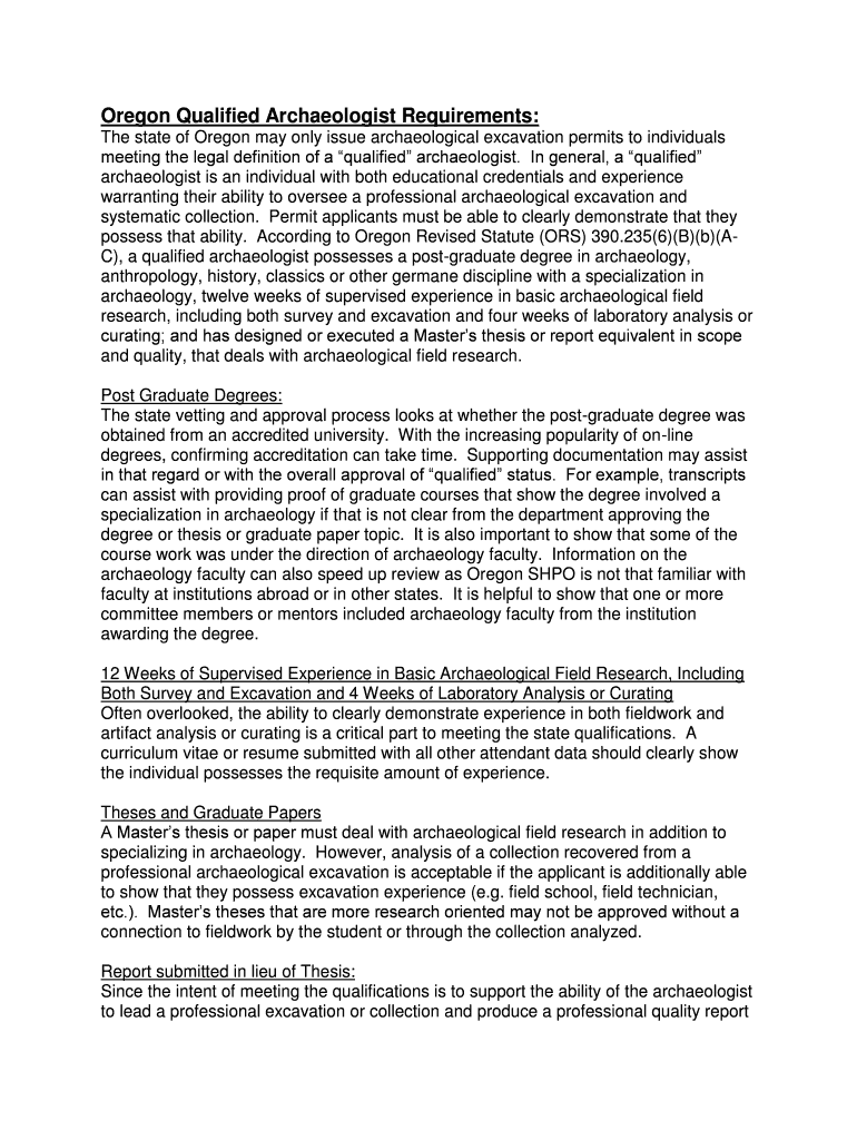 Fillable Online Oregon Qualified Archaeologist Requirements - State of ...