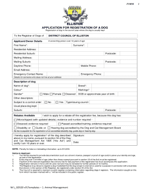 Fillable Online Registration of dog in the council area where the dog ...