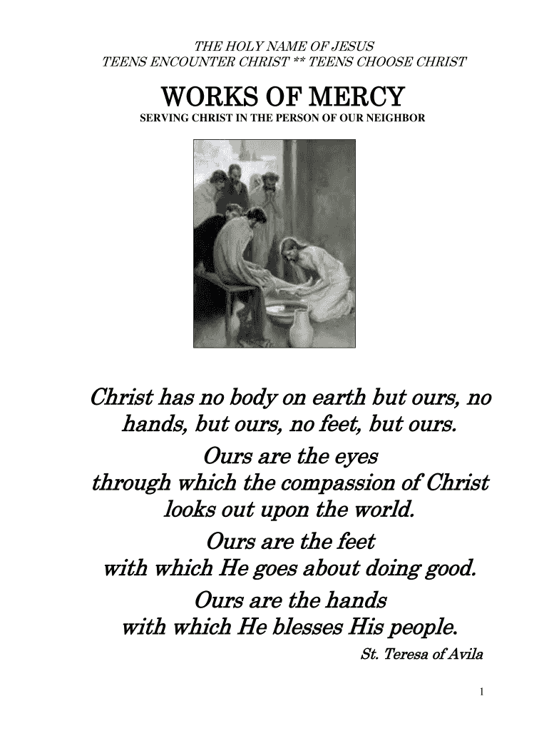 Fillable Online The Corporal Works of Mercy - The Holy Name of Jesus ...