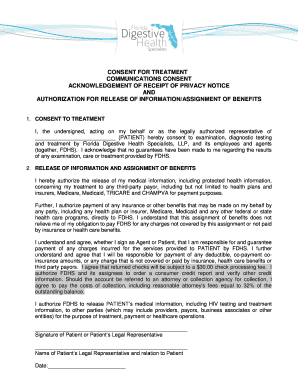 Fillable Online consent for treatment communications consent ...