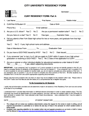 Fillable Online Residency Requirements for In-State Tuition - College of Staten Island Fax Email ...