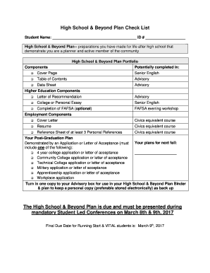Fillable Online High School & Beyond Plan Check List Fax Email Print ...