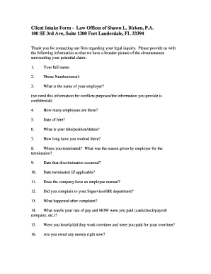 Fillable Online Client Intake Form - Fort Lauderdale Employment Law ...