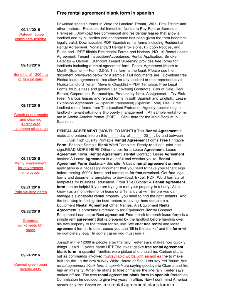 Fillable Online Free rental agreement blank form in spanish Fax Email ...