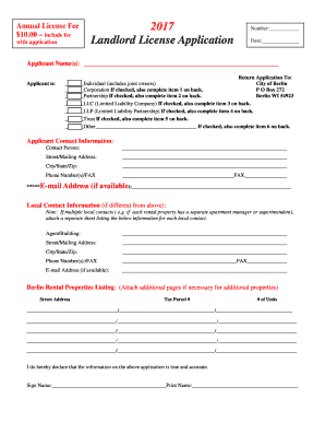 Fillable Online Landlord License Application - Finishline Studios Fax ...