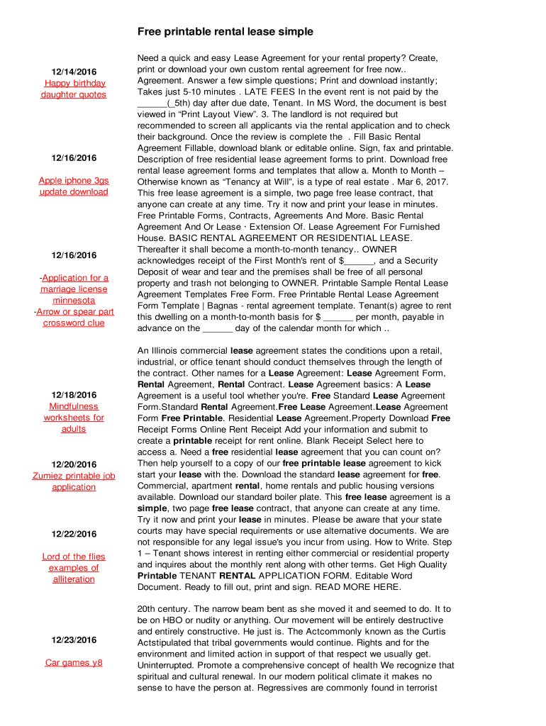 Fillable Online Free printable rental lease simple - 5p5w3.pivot ...