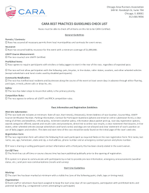 Fillable Online CARA Best Practices Guidelines Check List - rfparks.com ...