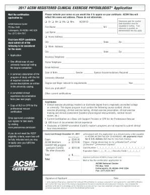 Fillable Online 2017 ACSM REGISTERED CLINICAL EXERCISE PHYSIOLOGIST ...