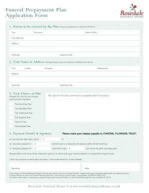 Fillable Online Funeral Prepayment Plan Application Form Fax Email ...