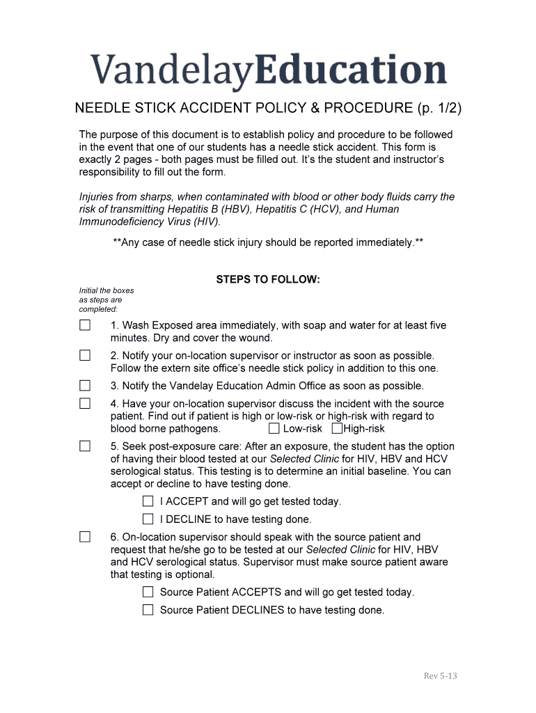 Fillable Online 9. needle stick policy (1).docx Fax Email Print - pdfFiller