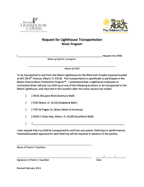 Fillable Online Request for Lighthouse Transportation - Miami ...