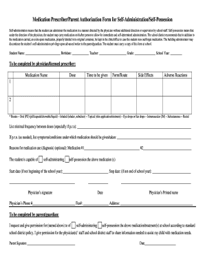 Fillable Online Medication Prescriber/Parent Authorization Form for ...