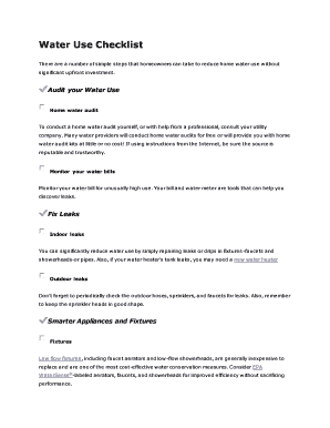 Fillable Online Water Use Checklist Fax Email Print - pdfFiller