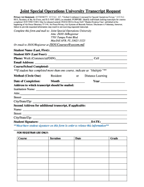 Fillable Online Joint Special Operations University Transcript Request ...