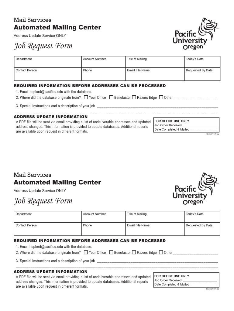 Fillable Online Job Request Form Job Request Form Fax Email Print ...