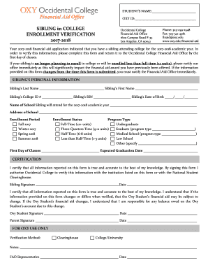 Fillable Online sibling in college - Occidental College Fax Email Print ...