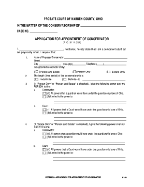 Fillable Online application for appointment of conservator - Warren ...