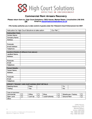 Fillable Online Commercial Rent Arrears Recovery - High Court Solutions ...