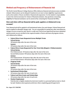 Fillable Online Method and Frequency of Disbursement of Financial Aid ...