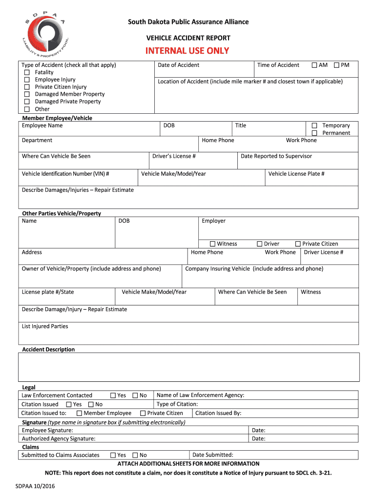Fillable Online SDPAA Sample Accident Reporting - Vehicle - South ...