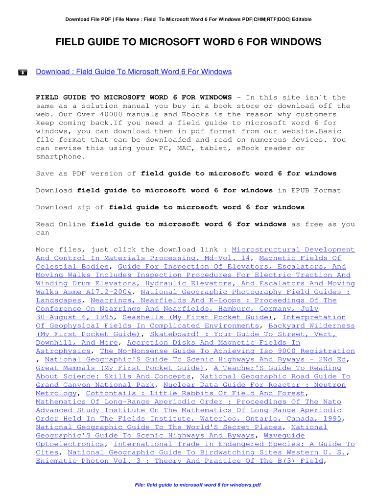 Fillable Online Field Guide To Microsoft Word 6 For Windows. Field Guide To Microsoft Word 6 For ...