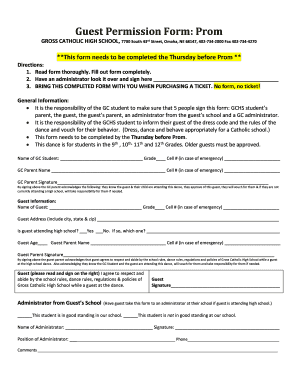 Fillable Online grosscatholic Guest Permission Form: Prom ...