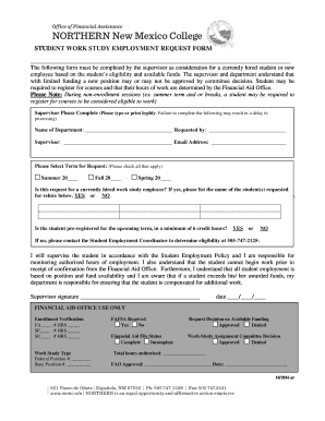 Fillable Online nnmc STUDENT WORK STUDY EMPLOYMENT REQUEST FORM Fax ...