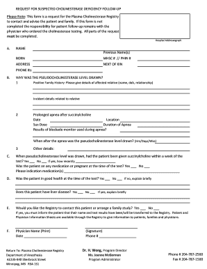 Fillable Online umanitoba REQUEST FOR SUSPECTED CHOLINESTERASE ...