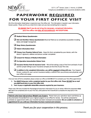 Fillable Online New Patient First Visit Forms - New Life Weight Loss Center Fax Email Print ...
