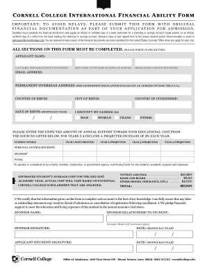 Fillable Online Cornell College International Financial Ability Form ...