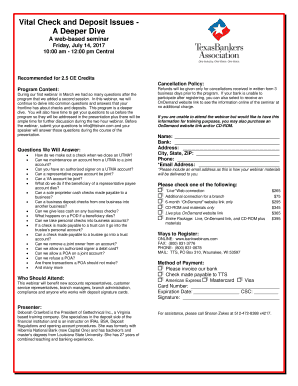 Fillable Online Vital Check and Deposit Issues - A Deeper Dive - Texas ...
