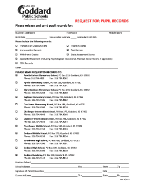 Fillable Online Please release and send pupil records for: Fax Email ...
