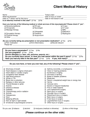 Fillable Online Client Medical History - Oasis Physical Therapy Fax ...